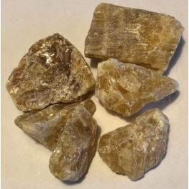 Guld Calcit - mange krystaller rå og polerede